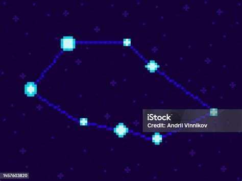픽셀 아트 스타일의 벨라 별자리 복고풍 비디오 게임 스타일의 밤하늘에 있는 8비트 별 별과 은하의 클러스터 응용 프로그램 배너