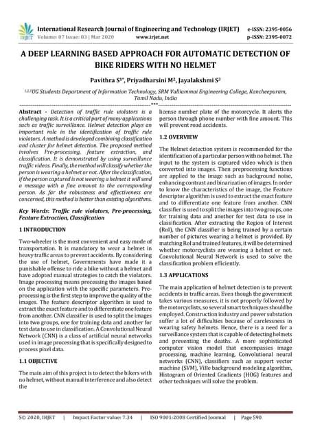Irjet A Deep Learning Based Approach For Automatic Detection Of Bike Riders With No Helmet Pdf