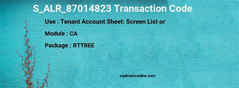 Salr87014823 Sap Tcode For Tenant Account Sheet Screen List Or