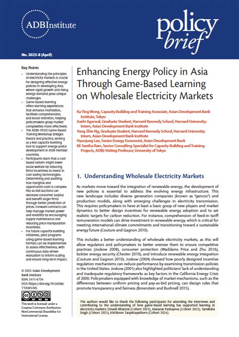 Enhancing Energy Policy In Asia Through Game Based Learning On