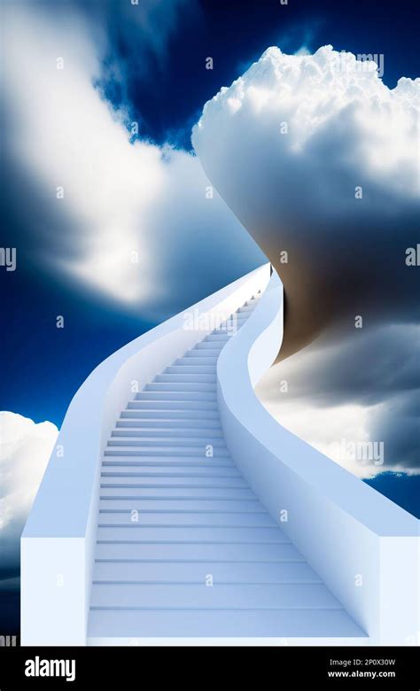 A Surreal Concept Image Of A White Staircase Leading From The Ground To