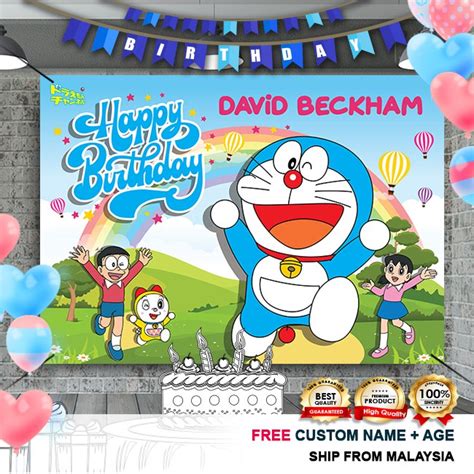 Birthday Banner Birthday Backdrop Hari Jadi Doraemon Beecost