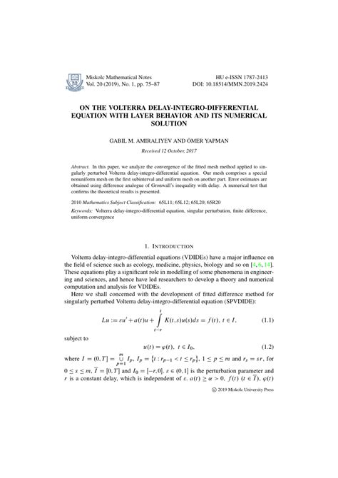 Pdf On The Volterra Delay Integro Differential Equation With Layer