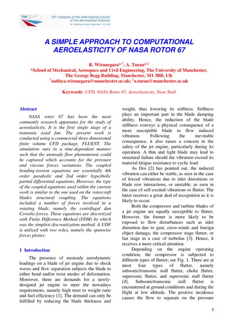 Pdf Simple Approach To Computational Aeroelasticity Of Nasa Rotor 67
