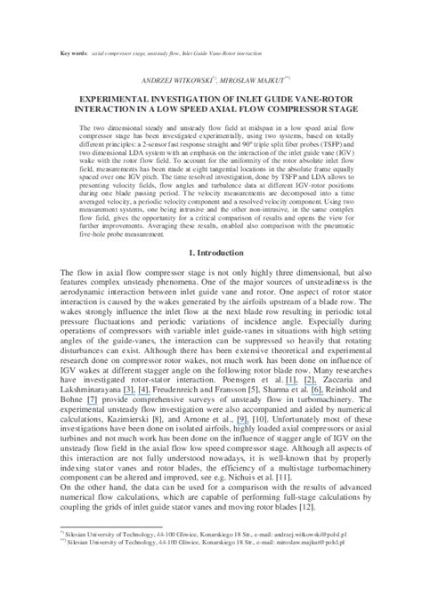 Pdf Experimental Investigation Of Inlet Guide Vane Rotor Interaction In A Low Speed Axial Flow