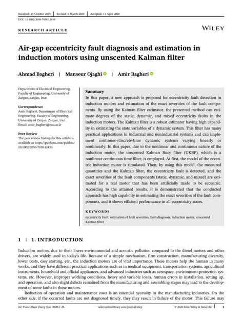 Pdf Air‐gap Eccentricity Fault Diagnosis And Estimation In Induction Motors Using Unscented