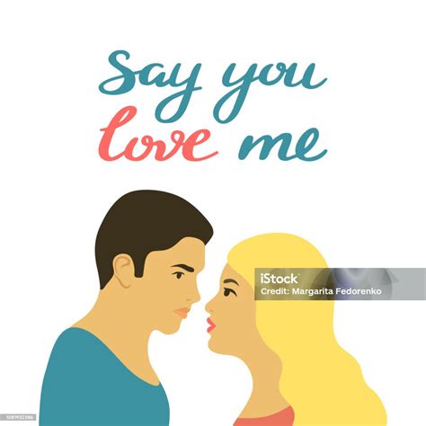 서로 보고 사랑 하는 커플의 로맨틱 실루엣 당신은 나에 게 손으로 그린 사랑 한다고 타이 포 그래피 레터링 포스터 엽서 벡터 일러스트 레이 션에 대 한 행복 한 발렌타인