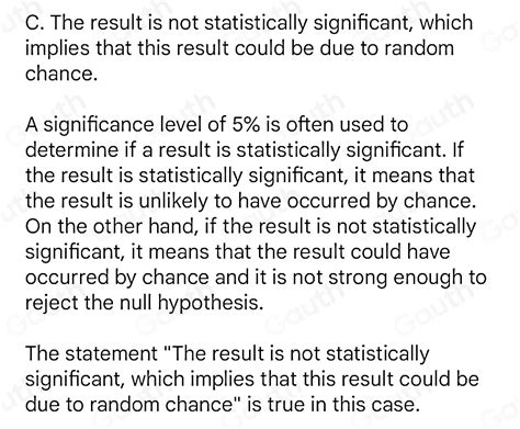 Solved Which Statement Is True Considering A Significance Level Of 5
