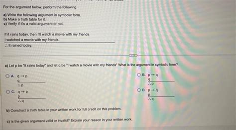 Solved For The Argument Below Perform The Following A