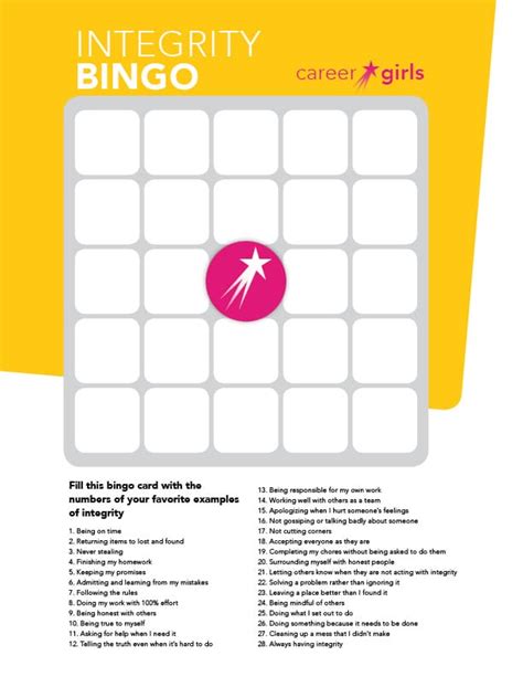 Integrity Bingo Career Girls