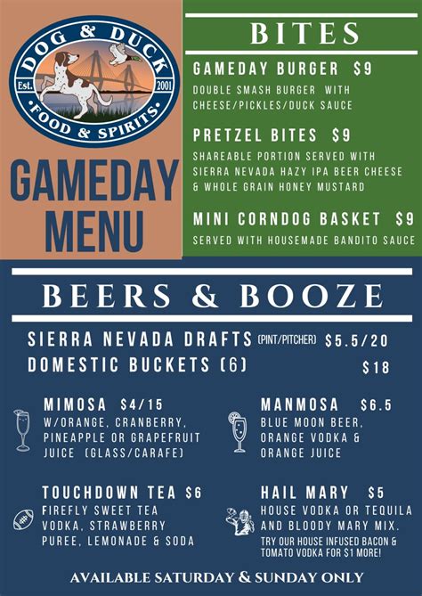 Game Day Menu Dog And Duck