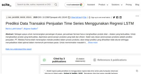 Prediksi Data Transaksi Penjualan Time Series Menggunakan Regresi Lstm [scite Report]