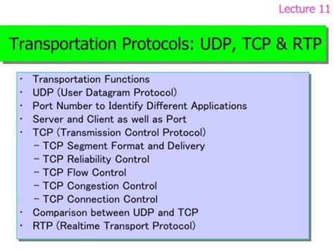 Transportation Protocols UDP TCP RTP