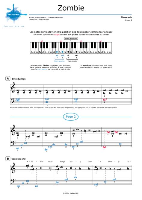 Partition Piano Zombie The Cranberries Partitions Noviscore