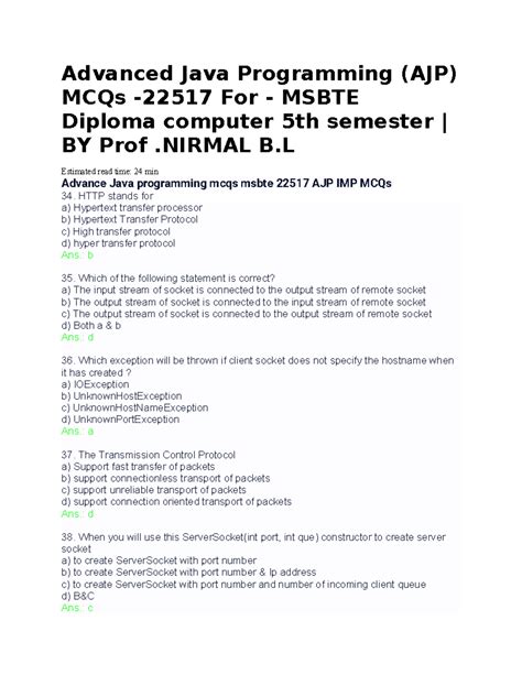 AJP MCQ ALL UNIT IMP FOR Msbte EXAM Advanced Java Programming AJP