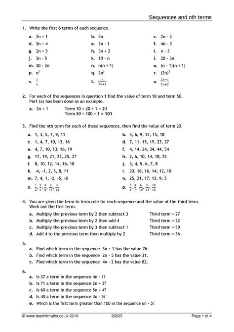 Sequences And Series Algebra 2 Worksheet