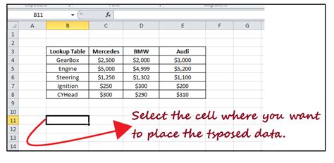 Excel 转置函数 极客笔记