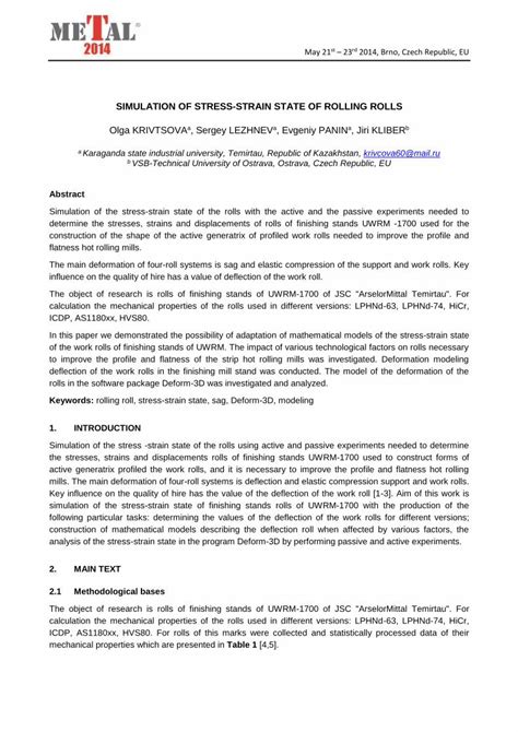 Pdf Simulation Of Stress Strain State Of Rolling Metal2014tangerczfilesproceedings17