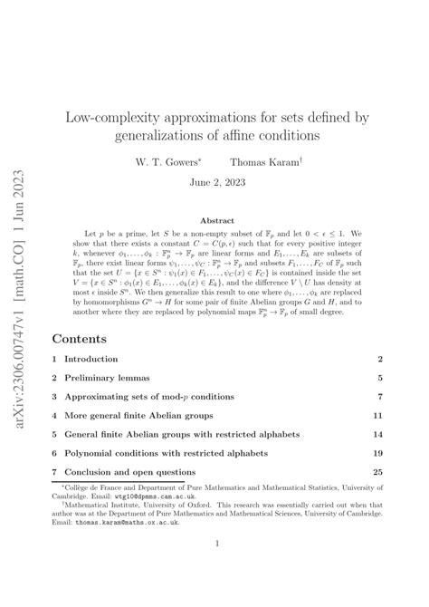 Pdf Low Complexity Approximations For Sets Defined By Generalizations Of Affine Conditions