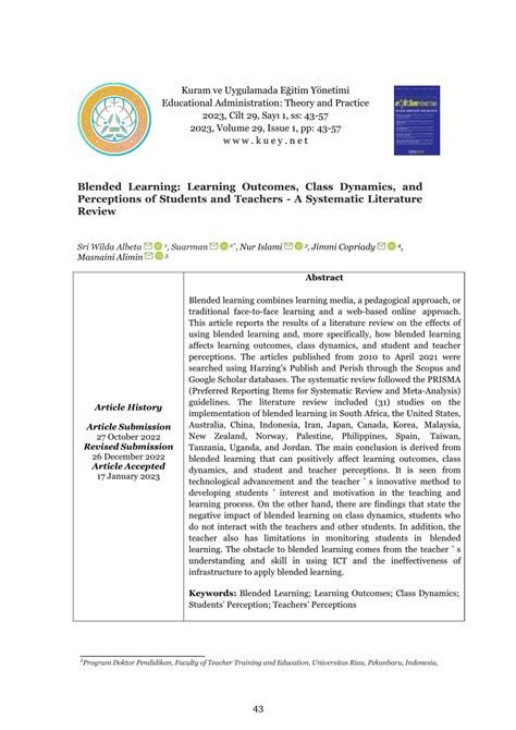 Pdf Blended Learning Learning Outcomes Class Dynamics And