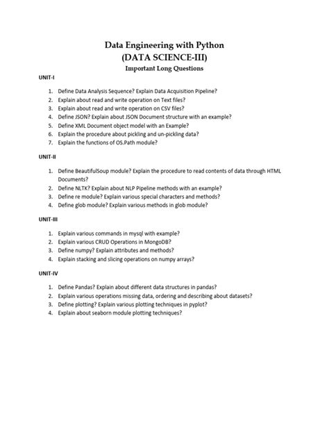 Data Engineering With Python Imp Questions Pdf