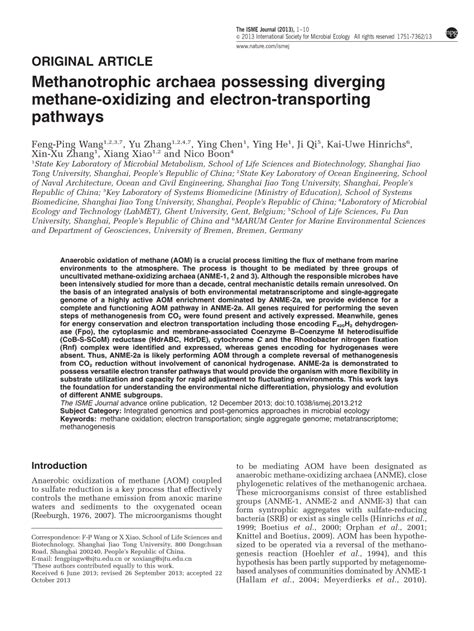 Pdf Methanotrophic Archaea Possessing Diverging Methane Oxidizing And Electron Transporting