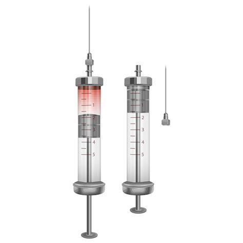 3d шприц с жидкостью на светлом фоне, железный многоразовый шприц в ...
