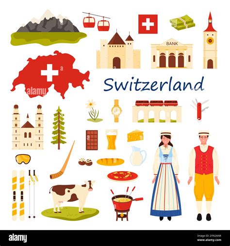 Travel To Switzerland Set Swiss People In National Dress Heritage