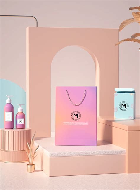 渐变手提袋包装设计展示样机 花瓣网