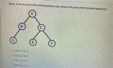 Solved Given A As The Root Of The Following Binary Tree