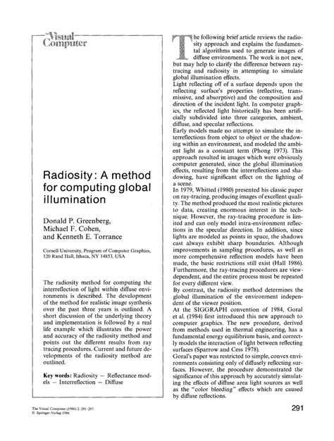Pdf Radiosity A Method For Computing Global Illumination