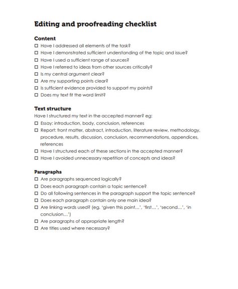 Proofreading Checklist Template