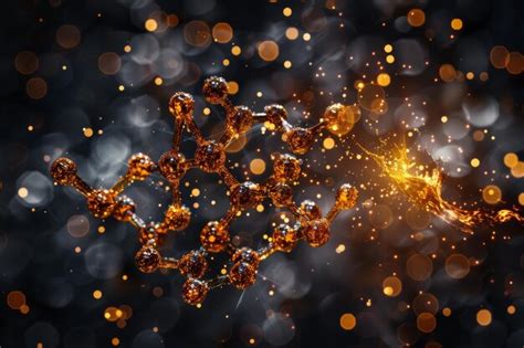 Glowing Molecular Structure With Golden Particles Creating A Vibrant And Futuristic Scientific