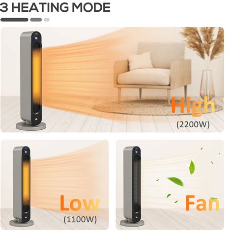 HOMCOM W Electric Heater With Remote Modes Timer Oscillation