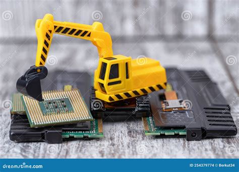 Concept Recycling Of Old Computer Boards And Processors On An Industrial Scale Stock Photo