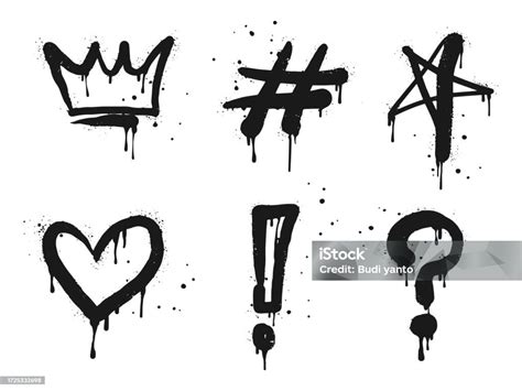 스프레이 페인트 그래피티 크라운 별 물음표 하트 질문 물방울 기호 그래피티에 대한 스톡 벡터 아트 및 기타 이미지 그래피티