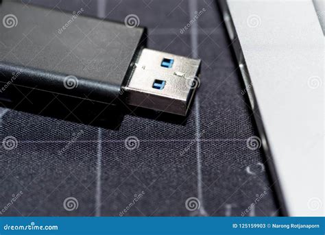 USB Flash Memory Drive Plugged Into A Computer Laptop Port Stock Image Image Of Holding