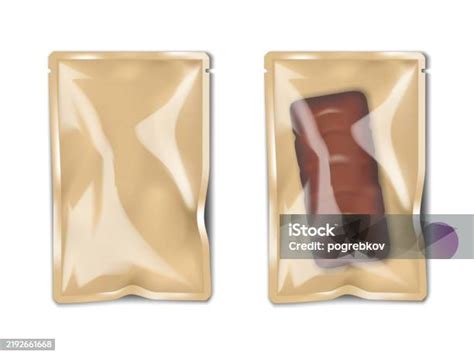 크래프트 갈색 종이 뒷면과 투명 플라스틱 앞면이 있는 향 주머니 가방 3d 모형 빈 투명 찢어짐 노치 패킷 사실적인 벡터 모형 쉽게 편집 할 수 있습니다 개별 파우치 패키지