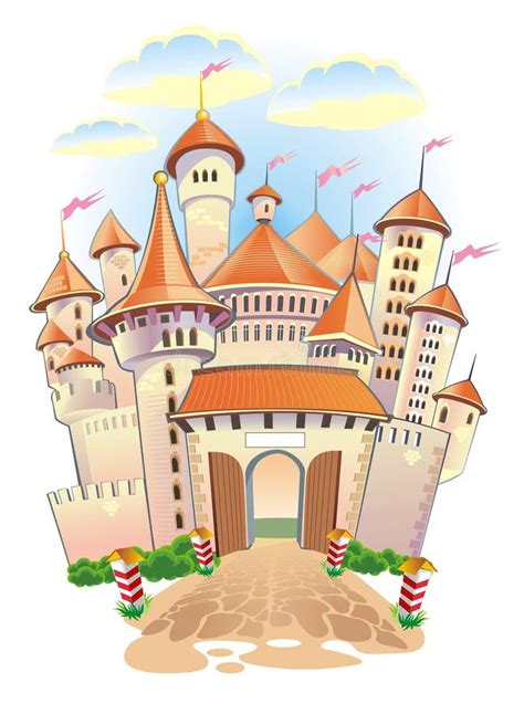 Castelo De Fantasia Com Torres E Bandeiras Ilustração Do Vetor Ilustração 8974071