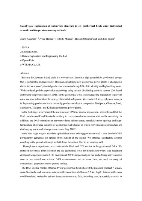 Pdf Geophysical Exploration Of Subsurface Structure In Six Geothermal Fields Using Distributed