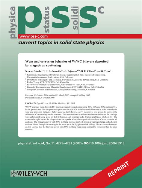 Pdf Wear And Corrosion Behavior Of W Wc Bilayers Deposited By Magnetron Sputtering
