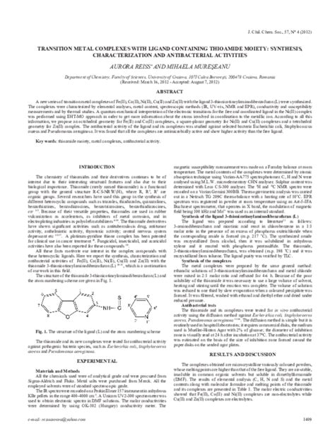 Pdf Transition Metal Complexes With Ligand Containing Thioamide Moiety Synthesis