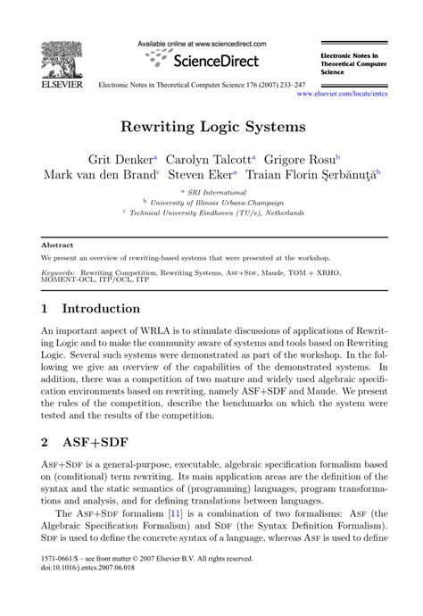 Pdf Rewriting Logic Systems