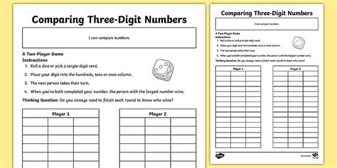 Comparing Three Digit Numbers Worksheet Worksheet Twinkl