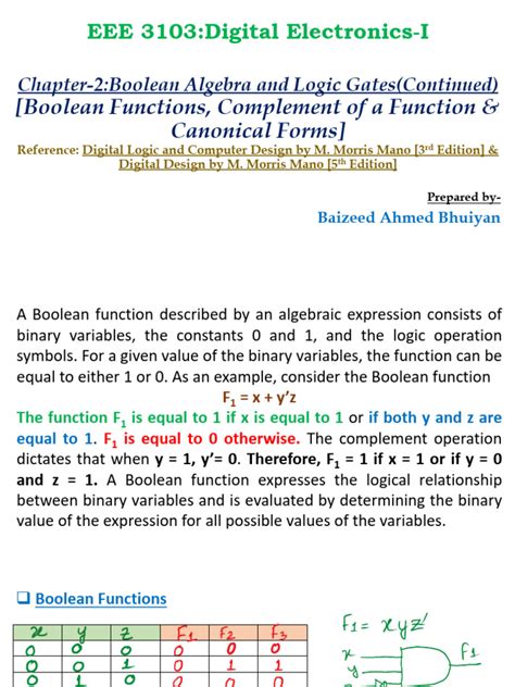 6 Eee 3103boolean Functions Canonical And Standard Forms Pdf