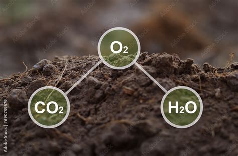 Soil Background With Text CO2 H2O O2 Symbol On Soil Nature Background Stock Illustration
