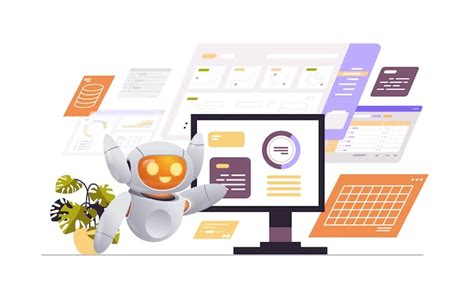 Premium Vector Modern Robot Analyzing Financial Data On Virtual Charts And Graphs Planning
