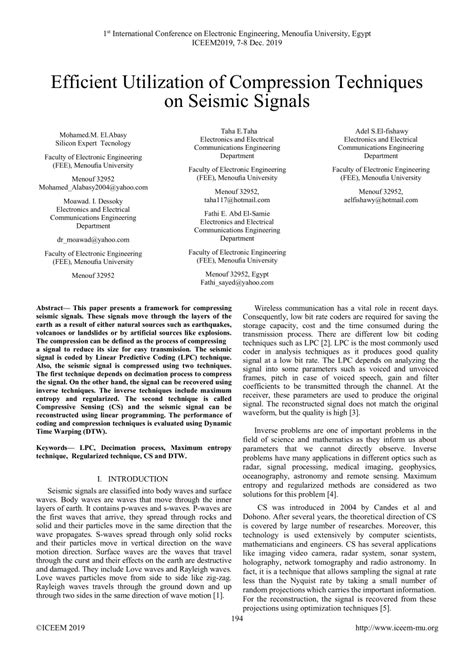 Pdf Efficient Utilization Of Compression Techniques On Seismic Signals