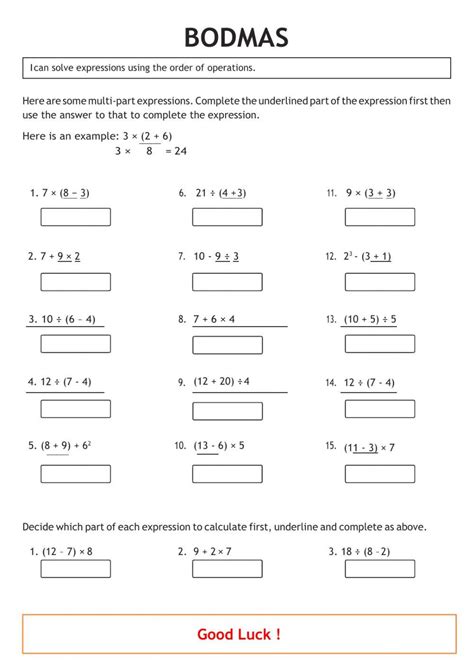 Bodmas Worksheets Theworksheetscom Worksheets Bodmas Worksheets Theworksheetscom Worksheets