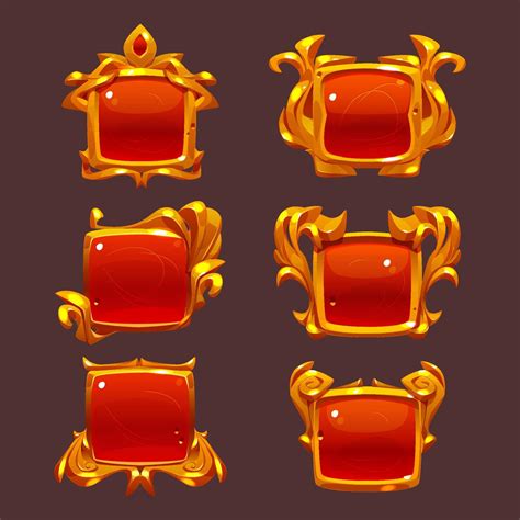 Game Level Ui Icons Golden Buttons Square Frames 13455109 Vector Art At Vecteezy